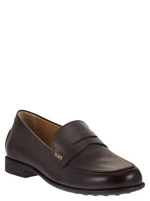 TOD'S Calfskin Leather Loafers With Logo Detail - Red