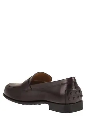 TOD'S Calfskin Leather Loafers With Logo Detail - Red