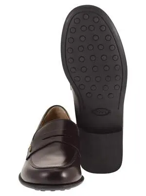 TOD'S Calfskin Leather Loafers With Logo Detail - Red