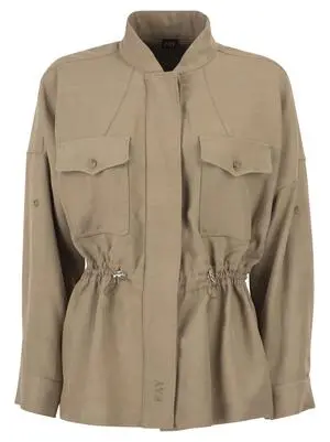 FAY Overshirt In Viscose And Washed Linen - Cream