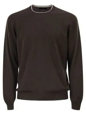 FAY Cotton Crew Neck Jumper - Brown