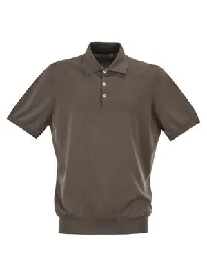Brunello Cucinelli Lightweight Cotton Knit Polo Shirt - Brown