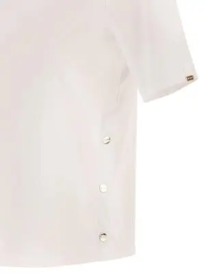 Herno Cotton T-shirt With Logo Buttons On The Sides - White