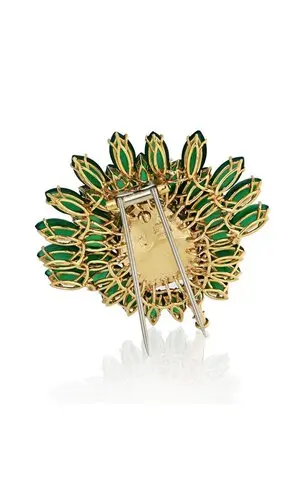 THE BACK VAULT David Webb Tiger Platinum & 18k Yellow Diamond And Chrysoprase Brooch
