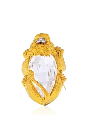 THE BACK VAULT David Webb 18k Yellow Rock Crystal Lion Brooch Pendant - Gold