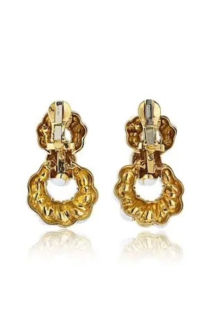 THE BACK VAULT David Webb 18k Yellow White Enamel Doorknocker Earrings