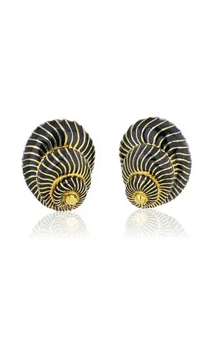 THE BACK VAULT David Webb Platinum & 18k Yellow Black Enamel Seashell Earrings - Gold