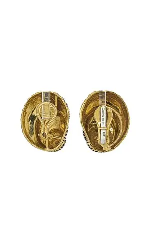 THE BACK VAULT David Webb Platinum & 18k Yellow Black Enamel Seashell Earrings