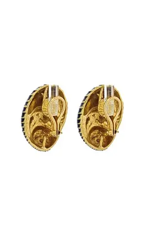 THE BACK VAULT David Webb Platinum & 18k Yellow Black Enamel Seashell Earrings
