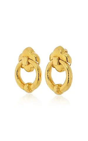 THE BACK VAULT David Webb 18k Yellow Hammered Doorknockers Large Oversized Earrings
