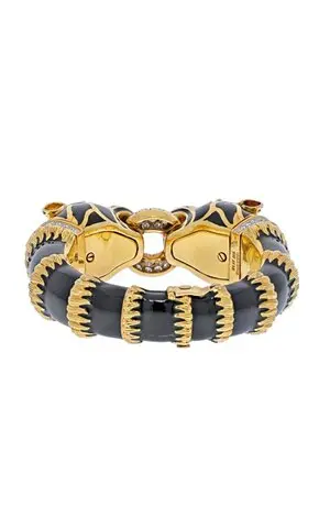 THE BACK VAULT David Webb Platinum & 18k Yellow Black Enamel Double Head Lion Bracelet