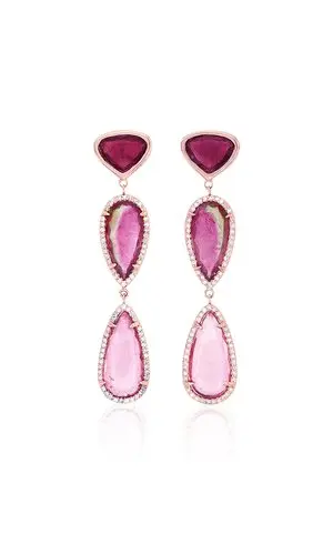 Sheryl Lowe 14k Yellow Gold Tourmaline Triple Drop Earrings - Pink