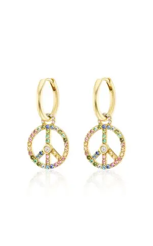 Sheryl Lowe 14k Yellow Gold Rainbow Gemstone Peace Earrings - Multi