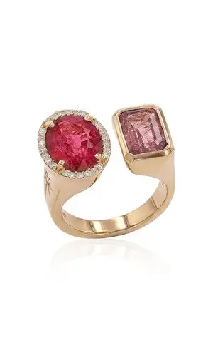 Sheryl Lowe 14k Yellow Gold Tourmaline And Diamond Two Stone Ring - Pink