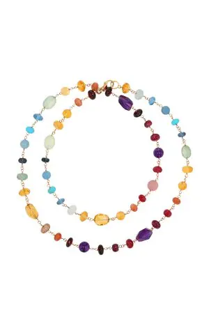 Sheryl Lowe 14k Yellow Gold Rainbow Gemstone Rope Necklace - Multi