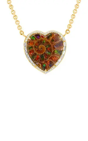 Sheryl Lowe 14k Yellow Gold Opalized Ammonite Heart Necklace