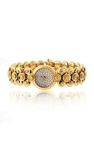 THE BACK VAULT Van Cleef & Arpels 18k Yellow Bouton D'or Medium Model Diamond Dial Watch - Gold