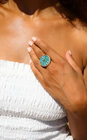 Sheryl Lowe 14k Yellow Gold Turquoise Ammonite Cocktail Ring