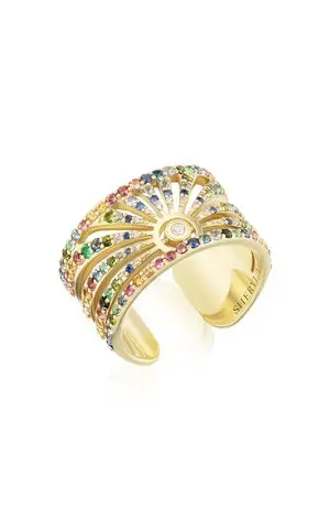 Sheryl Lowe 14k Yellow Gold Rainbow Gemstone Sunrise Mini Cuff Ring - Multi