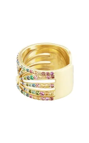 Sheryl Lowe 14k Yellow Gold Rainbow Gemstone Sunrise Mini Cuff Ring