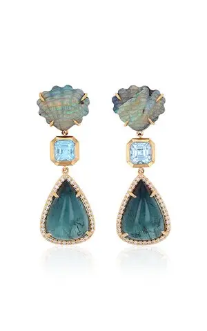 Sheryl Lowe 14k Yellow Gold Seaside Opal Shell Earrings - Blue