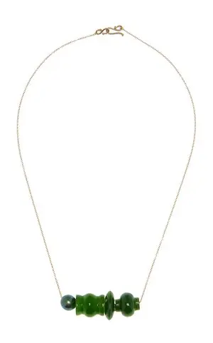TEN THOUSAND THINGS 18k Gold Jade Mini Trade Bead Necklace - Green