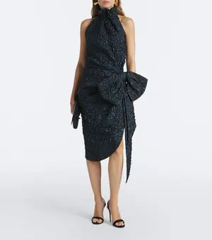 Balmain Draped Jacquard Halterneck Midi Dress