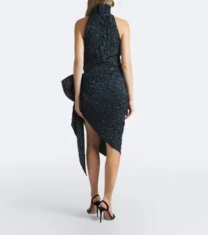 Balmain Draped Jacquard Halterneck Midi Dress