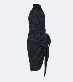 Balmain Draped Jacquard Halterneck Midi Dress - Blue