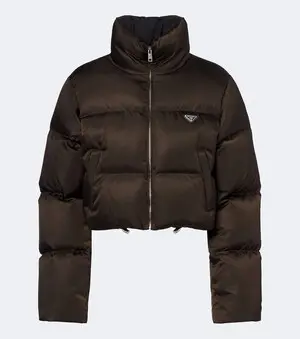 Prada Cropped Re-nylon Down Jacket - Brown