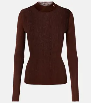 Saint Laurent Ribbed-knit Silk Sweater - Brown