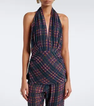 Dries Van Noten Plaid Lamé Halterneck Top