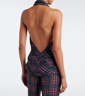 Dries Van Noten Plaid Lamé Halterneck Top