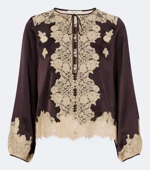 DÔEN Lucine Lace-trimmed Silk Satin Blouse - Brown