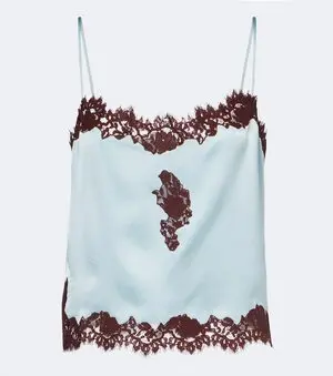 DÔEN Avelaine Lace-trimmed Silk Satin Camisole - Blue