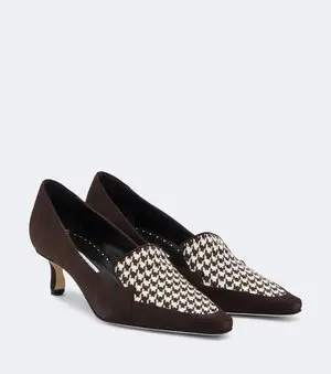 Manolo Blahnik Petusi Houndstooth Suede Pumps - Brown