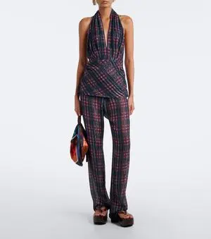 Dries Van Noten Plaid Lamé Straight Pants