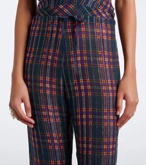 Dries Van Noten Plaid Lamé Straight Pants