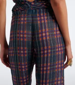 Dries Van Noten Plaid Lamé Straight Pants