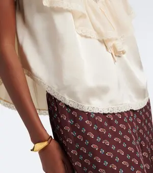 DÔEN Yadira Lace-trimmed Ruffled Silk Blouse