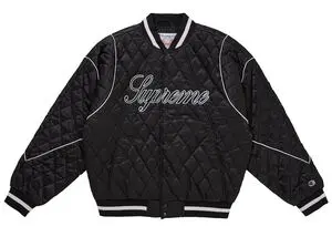 Supreme Champion Quilted Satin Varsity Jacket - Black