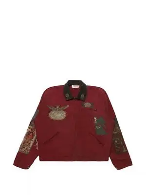 SAMUEL ZELIG Folk Embroidered Corduroy-collar Jacket - Red