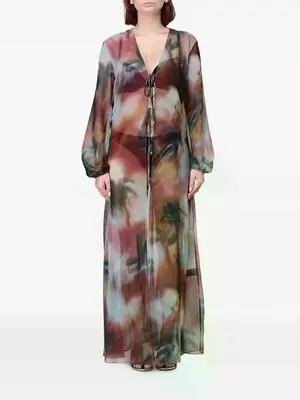 Patrizia Pepe Abstract-print Tie-fastening Maxi Beach Cover-up