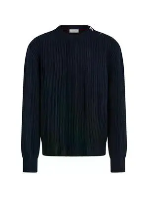 FERRAGAMO Rib Knit Crew Neck Sweater With Hug Buckle Detail - Blue