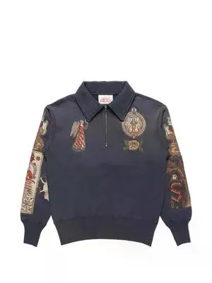 SAMUEL ZELIG Folk Embroidered Quarter-zip Sweatshirt - Blue