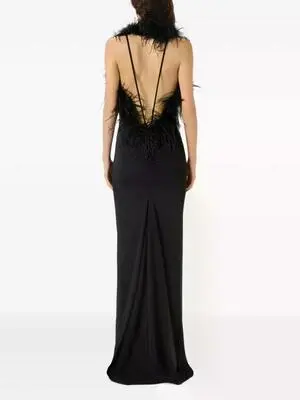 Blumarine Marabou-trim Plunge-neck Maxi Dress