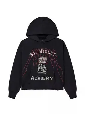 PURPLE BRAND Graphic-print Raw-cut Hoodie - Black