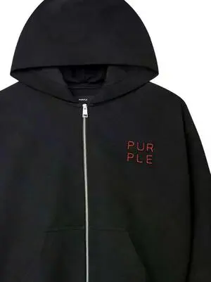 PURPLE BRAND Logo-embroidered Zip-up Hoodie