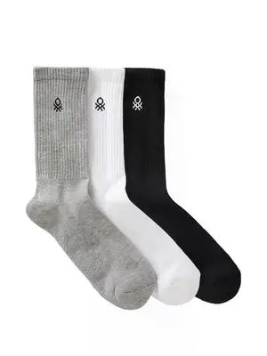BENETTON Logo-embroidered Ribbed Socks - Grey