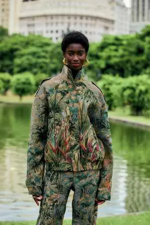 Farm Rio Petricor High Neck Jacquard Jacket Petricor Multicolor